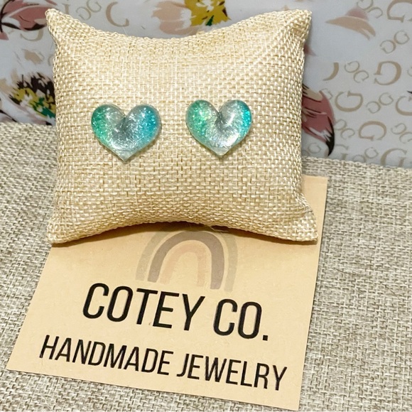 Hand Crafted | Jewelry | 3 For Cotey Co Handmade Sparkle Hearts Teal ...